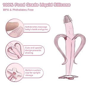 SILIVO Silicone Banana Teethers for Babies, Silicone Infant Training Finger Toothbrushes with Storage Case