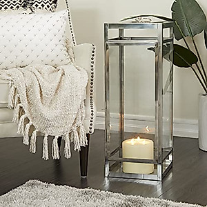 Deco 79 Stainless Steel Pillar Candle Lantern, 11" x 11" x 32", Silver