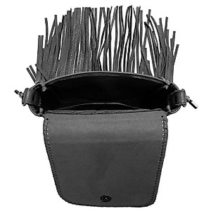 Montana West Handcrafted Leather Convertible Clutch Crossbody Handbag Biker Bag w Fringe (Black Studded w Buckle)