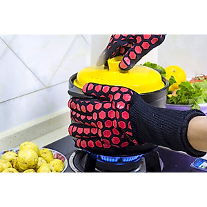 J H Heat Resistant Oven Glove:EN407 Certified 932 °F, 2 Layers Silicone Coating, Oven Mitts for Cooking, Kitchen, Fireplace,Camping, Grilling, 1 Pair