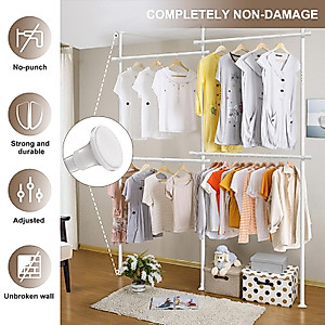 Closet Organizer Clothes Rack, Heavy Duty 4-Tier Adjustable Free Standing Laundry Drying Garment Rack, Floor to Ceiling Clothing Hanger Tension Rod Closet System Wardrobe Storage Matt White