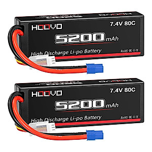 HOOVO 7.4V 5200mAh 80C 2S Lipo Battery Hard Case with EC3 Plug for Popular RC Car RC Helicopter Quadcopter UAV Drone FPV Tracxas Slash Buggy Team Associated(2 Packs)