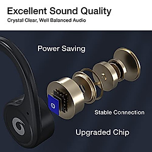 EARTEANA Bone Conduction Headphones, Open-Ear Bluetoth Sport Headset, Wireless Earphone/Earbuds Built-in Mic for Work Out, Running, Hiking, Bicycling, Driving (Black)