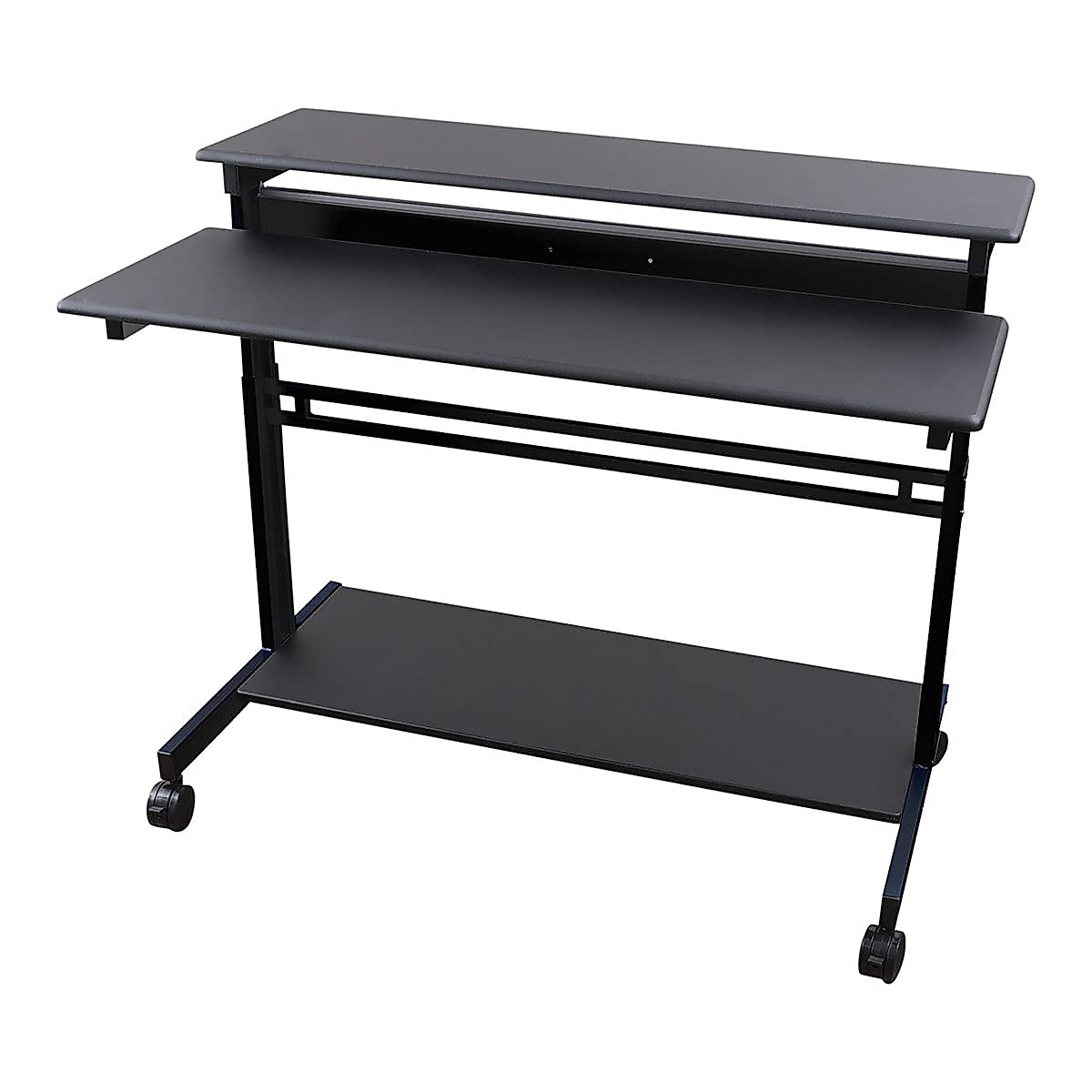 Stand Up Desk Store Rolling Adjustable Height Two Tier Standing Desk Computer Workstation (Black Frame/Black Top, 48" Wide)