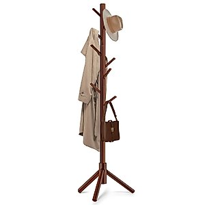 WANGMUXIA High-Grade Wooden Coat Rack, Freestanding Coat Rack with 8 Hooks and 3 Adjustable Size Tree Coat Racks for Bedroom, Hallway, Entrance, Office, for Hats, Coats, Scarves, Handbags