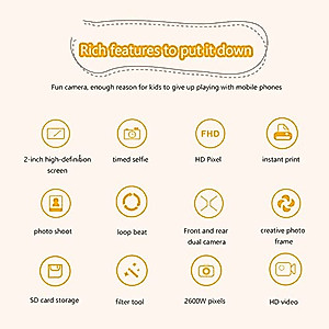 MIANHT Instant Print Digital Camera - Kids Digital Camera, Ink Free Printing 1080P Video Camera, 26MP Digital Camera for Kids, with 32GB SD Card, Color Pens, Print Papers