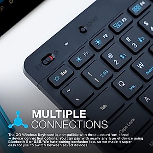 JLab Go Wireless Keyboard, Black, Connect Via Bluetooth or USB Wireless Dongle, Multi-Device Ultra-Compact for a Minimalist or Portable Set-Up (1 Pack)