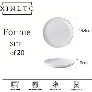 XINLTC 20-Piece Porcelain Dessert Plates, 5.6'' Round Appetizer Plates, Small White Plates for Appetizer, Cake, Sauce, Dinnerware Saucer Sets, Microwave, Oven, Dishwasher Safe