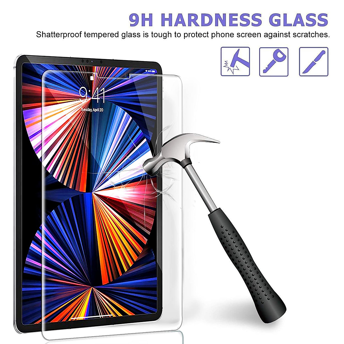 Ferilinso Designed for iPad Pro 12.9 Inch Screen Protector Accessories 2022 2021 2020 4th 5th 6th Generation 2 Pack Tempered Glass with 2 Pack Camera Lens Protector 9H Hardness Face ID Suitable