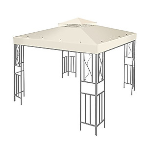 Flexzion 10'x10' Gazebo Replacement Canopy Top Cover (Ivory) - Dual Tier with Plain Edge Polyester UV30 Water Resistant for Outdoor Garden Patio Pavilion Sun Shade