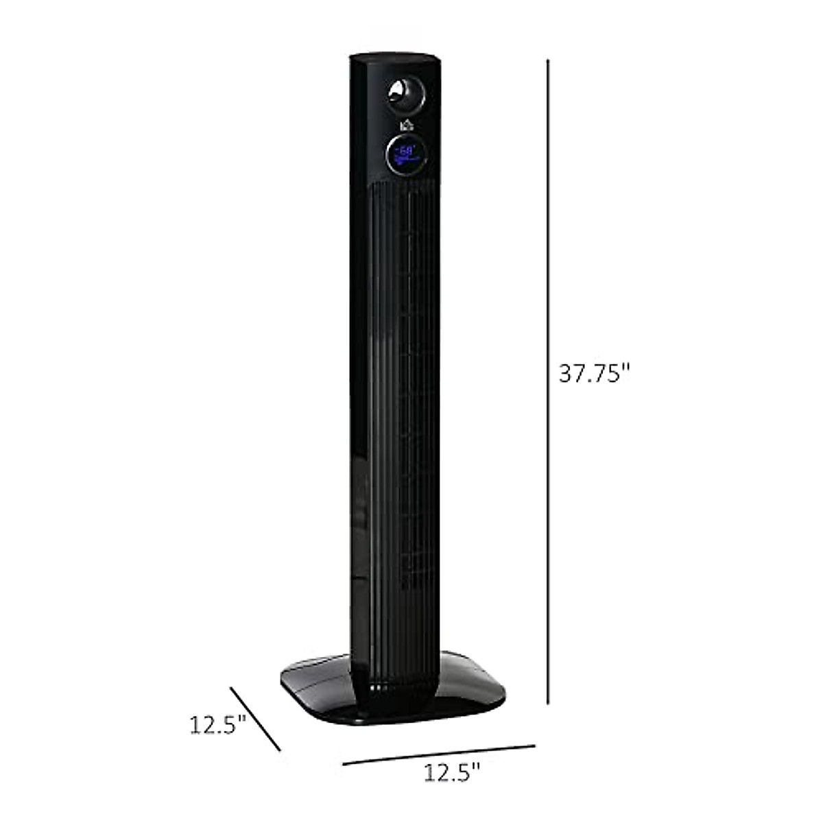 HOMCOM 37.75" Tower Fan for Bedroom Cooling with Aroma Diffuser, 70° Oscillating, 12 Hour Timer, LED Sensor Panel, and Remote Control, Black