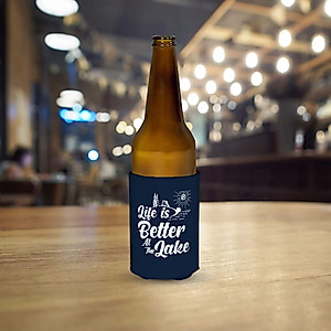 Life is Better At The Lake Can Coolie Can Sleeve Cooler Insulated Drink Coozies Soda Beer Hugger Coolies (Navy, 12 Pk)