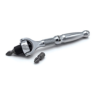 Titan 11318 1/4-Inch Drive x 4-Inch 90-Tooth Swivel Head Micro Ratcheting Bit Driver - Silver