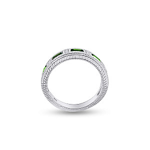 AFFY Emerald Shape Simulated Green Emerald Eternity Band Ring in 14K White Gold Over Sterling Silver, Ring Size: 9.5
