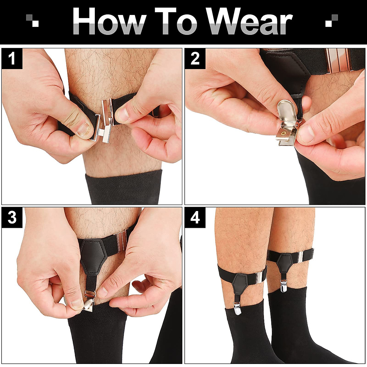 Eurzom 4 Pack Men's Sock Garters Men's Sock Suspenders Sturdy Clip Adjustable Sock Garters Belt for Men One Size