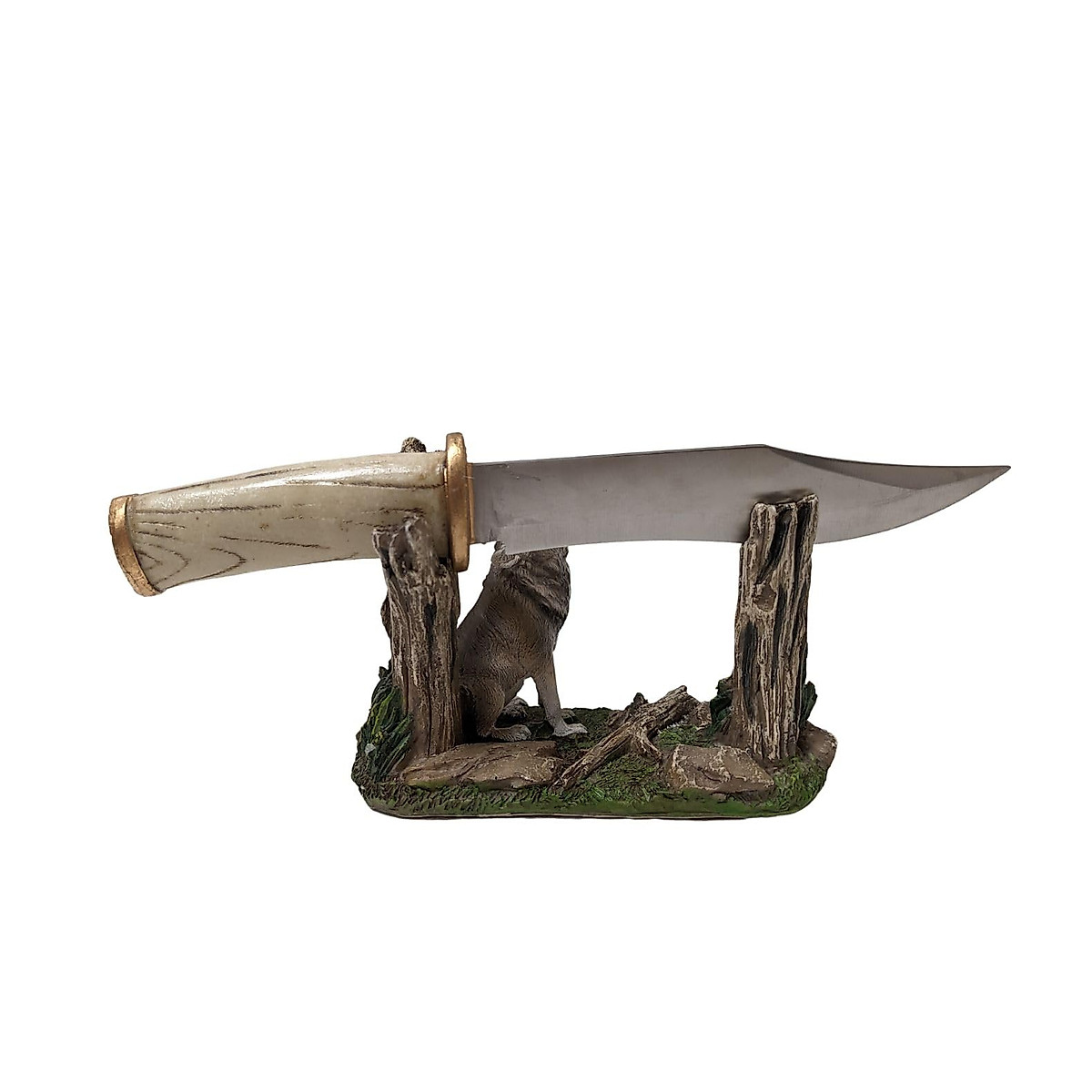BestGiftEver Decorative Hunting Blade Knife with Wolf Display Stand - Hunting Cabin Home Decoration