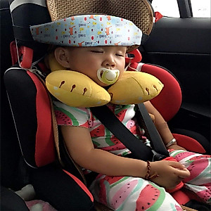 MASO 2Pcs Baby Car Seat Head Support, Car Seat Neck Relief and Head Support Band, Toddler Car Seat/Stroller Adjustable Sleep Positioner, Offers Safety and Protection for Kids(Animal&Donut)