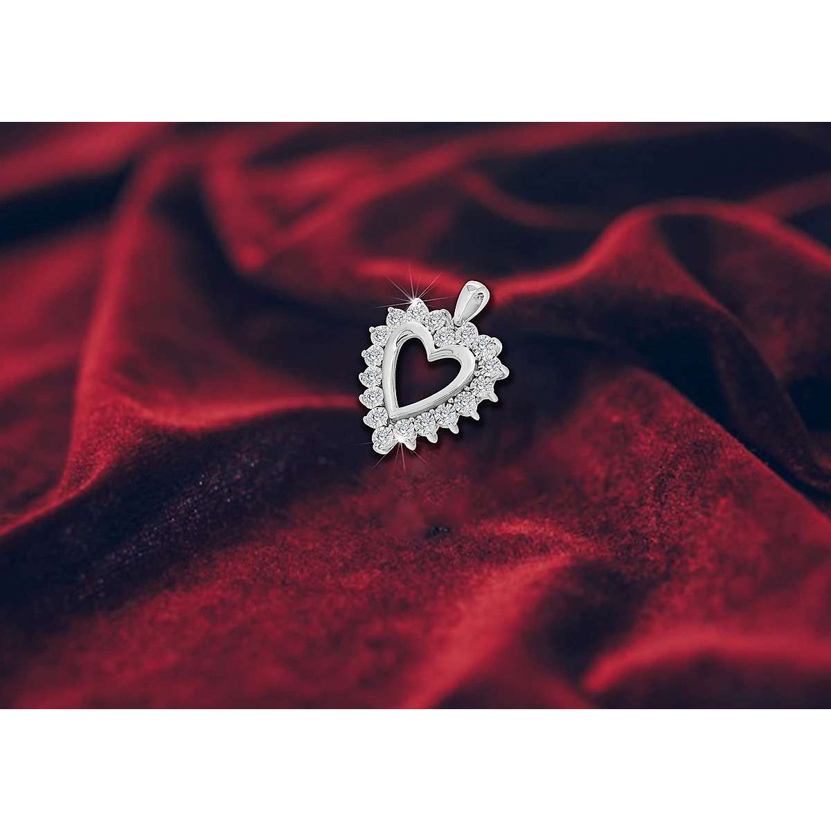 Shineadime 0.40 Cttw Round Cut Genuine Diamond (Clarity I2, Color J) Open Heart Pendant In Real 14K Solid White Gold