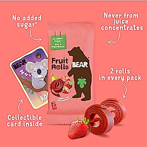 BEAR Real Fruit Snack Rolls - Gluten Free, Vegan, and Non-GMO - Strawberry – Healthy School And Lunch Snacks For Kids And Adults, 0.7 Ounce (Pack of 12)