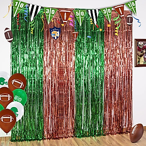 LOLStar 3 Pack Superbowl Photo Booth Prop, Football Party Decorations, 3.3x6.6 ft Dark Green and Brown Foil Fringe Curtain Photo Backdrop for Super Bowl Sunday Party, Football Themed Party Decoration