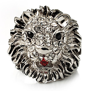 Avalaya Statement Rhodium Plated Crystal 'Lion' Ring - size 9