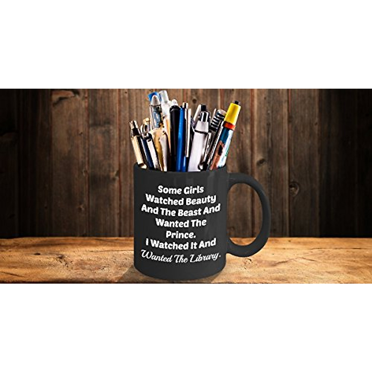 Vitazi Kitchenware Novelty Gifts - Bookworm Mug (Black) Some Girls Watched Beauty And The Beast...Wanted The Library Ceramic Coffee Cup - Gift for Book Lovers, Readers, Book Nerds (11 oz)