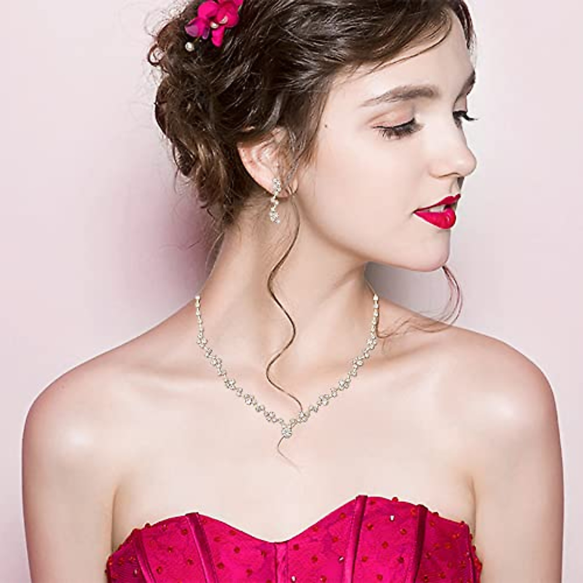 Aixiao Rhinestone Necklace Earrings Bracelet Crystal Bridal Wedding Jewelry Sets for Brides Bridesmaid Prom Costume Accessories for Women (Style 4-Gold Necklace Earrings Bracelet)