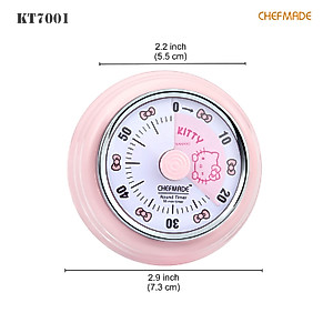 CHEFMADE Hello Kitty Mechanical Visual Timer, 2.8-Inch 60 Minutes 1 Hour with Alarm Sound Magnetic Backing Countdown Timer for Baking Cooking Steaming Manual Timer