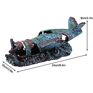 Airplane Wreck Aquarium Ornament, Aquarium Decoration Artificial Damaged Plane Fish Tank Landscape Decoration Decor