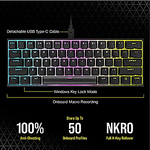 Corsair K65 RGB Mini 60% Mechanical Gaming Keyboard - Cherry MX Speed - Black (Renewed)