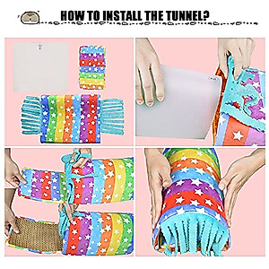 HOMEYA Guinea Pig Tunnel Kit,Pet Hideout Play Tube Hideaway Bedding+Small Animal Hammock&Cozy Bed Nest,Funny Toys and Cage Accessories for Ferret Rat Hamster Squirrel Chinchilla Sugar Glider-Rainbow