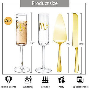 iooiluxry Wedding Cake Knife and Server Set, Mr and Mrs Champagne Flutes Wedding Glasses for Bride and Groom, Cake Cutting Set for Wedding Bridal Shower Gifts
