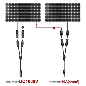 PFCTART Y Branch Solar Wiring Connector Plug, Panel Splitter Connectors and Wires Accessories Charge Controller Kit Solar Cable for Combiner Box (12AWG 1 Pair M/FF+F/MM)