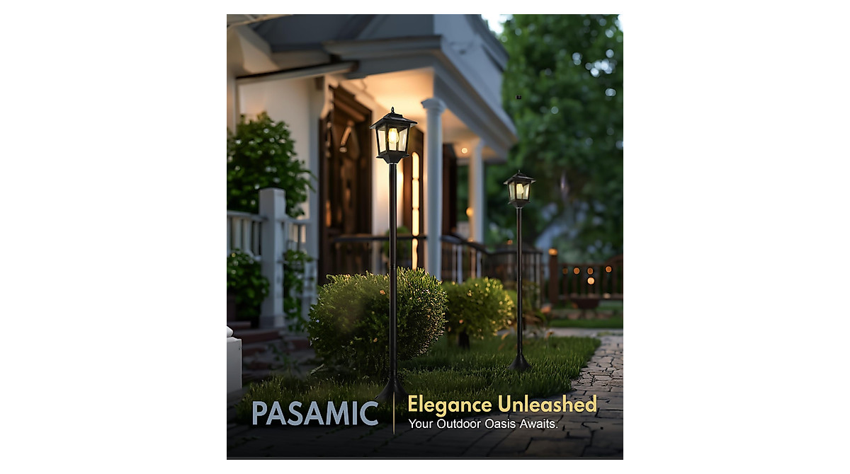 PASAMIC 63" Solar Lamp Post Lights 2Pack for Outdoor Garden & Patio