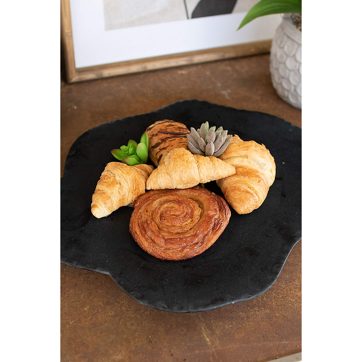 MY SWANKY HOME Black Natural Stone Rustic Edge Lazy Susan Kitchen Turntable Rotating Tray