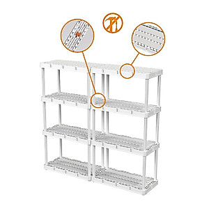 Gracious Living 4 Shelf Knect-A-Shelf Ventilated Light Duty Storage Unit 24 x 12 x 48 Organizer System for Home, Garage, Basement, and Laundry, White