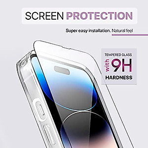 FlexGear Case for iPhone 14 Pro Max with 2X Tempered Glass Screen Protectors + 2X Camera Lens Protectors [Full Protection] - Crystal Clear