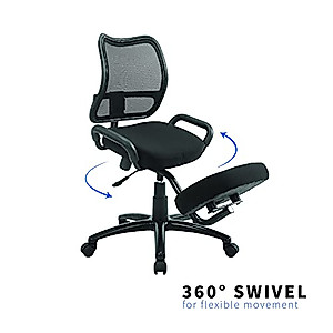 VIVO Kneeling Chair with Wheels and Back Support, Adjustable Ergonomic 360 Swivel Stool for Home and Office, Mobile Angled Posture Seat with Cushions, Black, CHAIR-K06S
