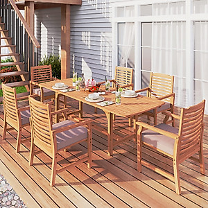 Sophia & William 2 Pieces Acacia Wood Patio Dining Chairs with Cushions, Outdoor Oil Finish Middle Back Wooden Armchairs Set of 2, Natural Wood Chairs for Porch Yard Balcony Deck, Teak