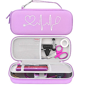 BOVKE Travel Case for 3M Littmann Classic III, Lightweight II S.E, Cardiology IV Diagnostic, MDF Acoustica Deluxe Stethoscopes - Extra Room for Taylor Percussion Hammer and Penlight, Purple