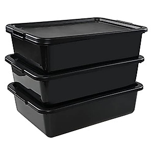 Fiaze 3 Packs Plastic Bus Tubs, 13L Commercial Bus Tubs with Lid, Food Service Tub, Black