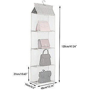 MICOKAY Hanging Handbag Purse Organizer, Purse Storage Organizer Holder for Wardrobe Closet Hanging Shelves (4 Pockets) (Beige)