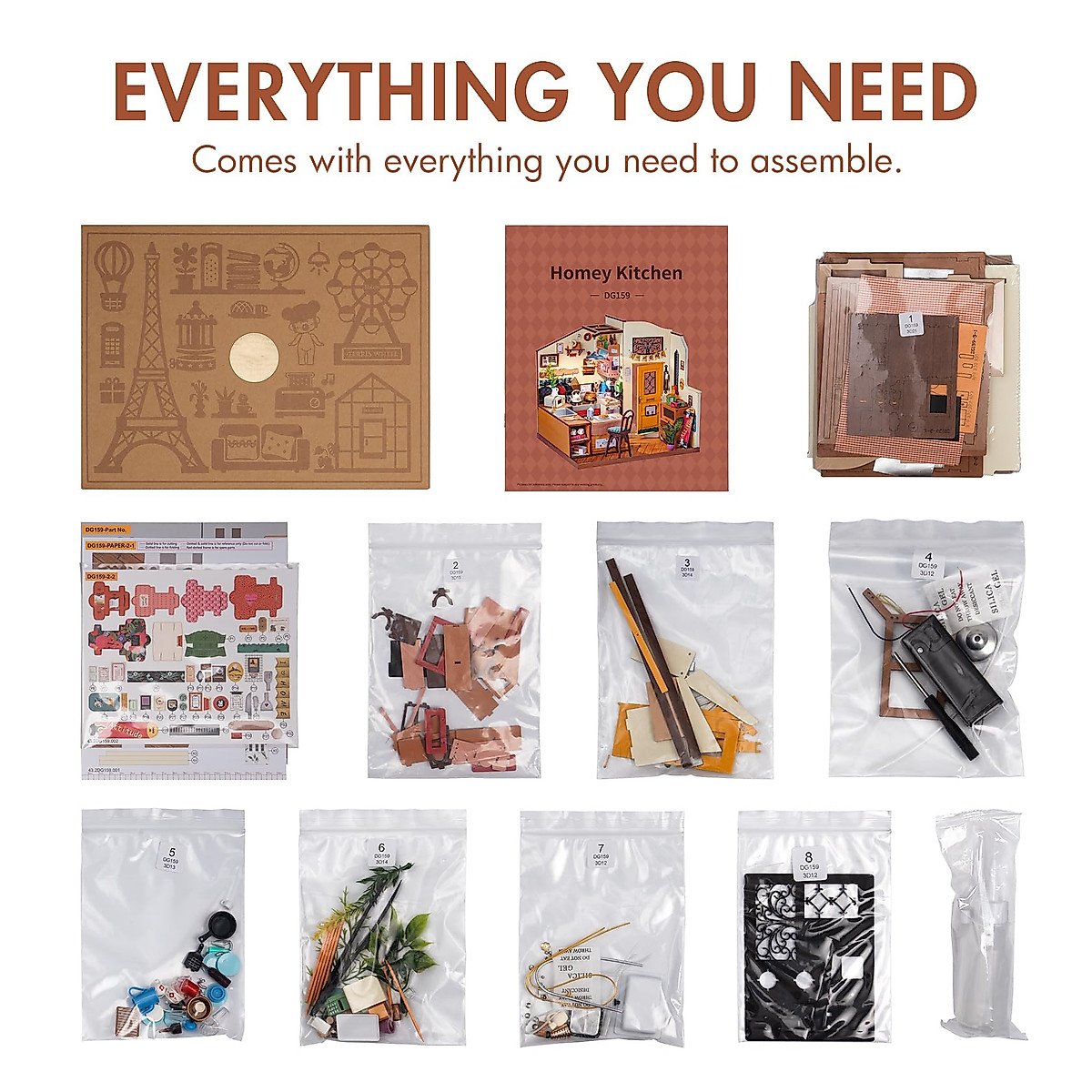 ROBOTIME Miniature House Kit DIY Mini Dollhouse with Furniture Tiny Room Kit with LED Light Hobby Wooden Craft Diorama Gift for Kids & Adults (Cozy Kitchen)