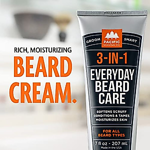 Pacific Shaving Company 3-in-1 Beard Care - Ultra-Concentrated Formula Softens Scruff, Conditions, Tames, and Moisturizes Skin for Any Beard Length - Clean Beard Grooming Products (7 Fl Oz)