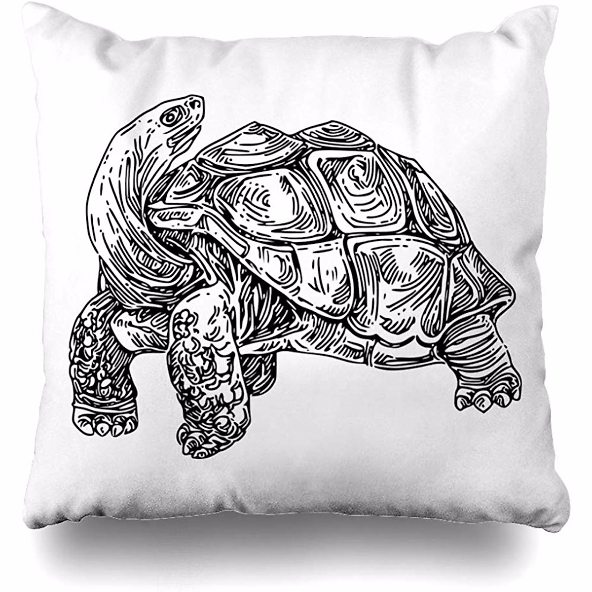 Throw Pillow Cover Nature Black Galapagos Tortoise Sketch Engraving African Prehistoric Carapace Drawing Drawn Elephant Decorative Pillow Case Home Decor Square Size 18x18 Inches Pillowcase