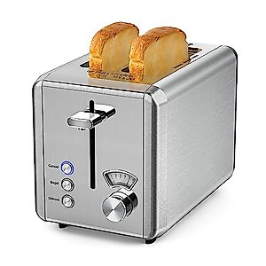 whall Toaster 2 slice Stainless Steel Toasters with Bagel, Cancel, Defrost Function, 1.5in Wide Slot, 6 Shade Settings, Removable Crumb Tray, High Lift Lever, for Various Bread Types (850W)