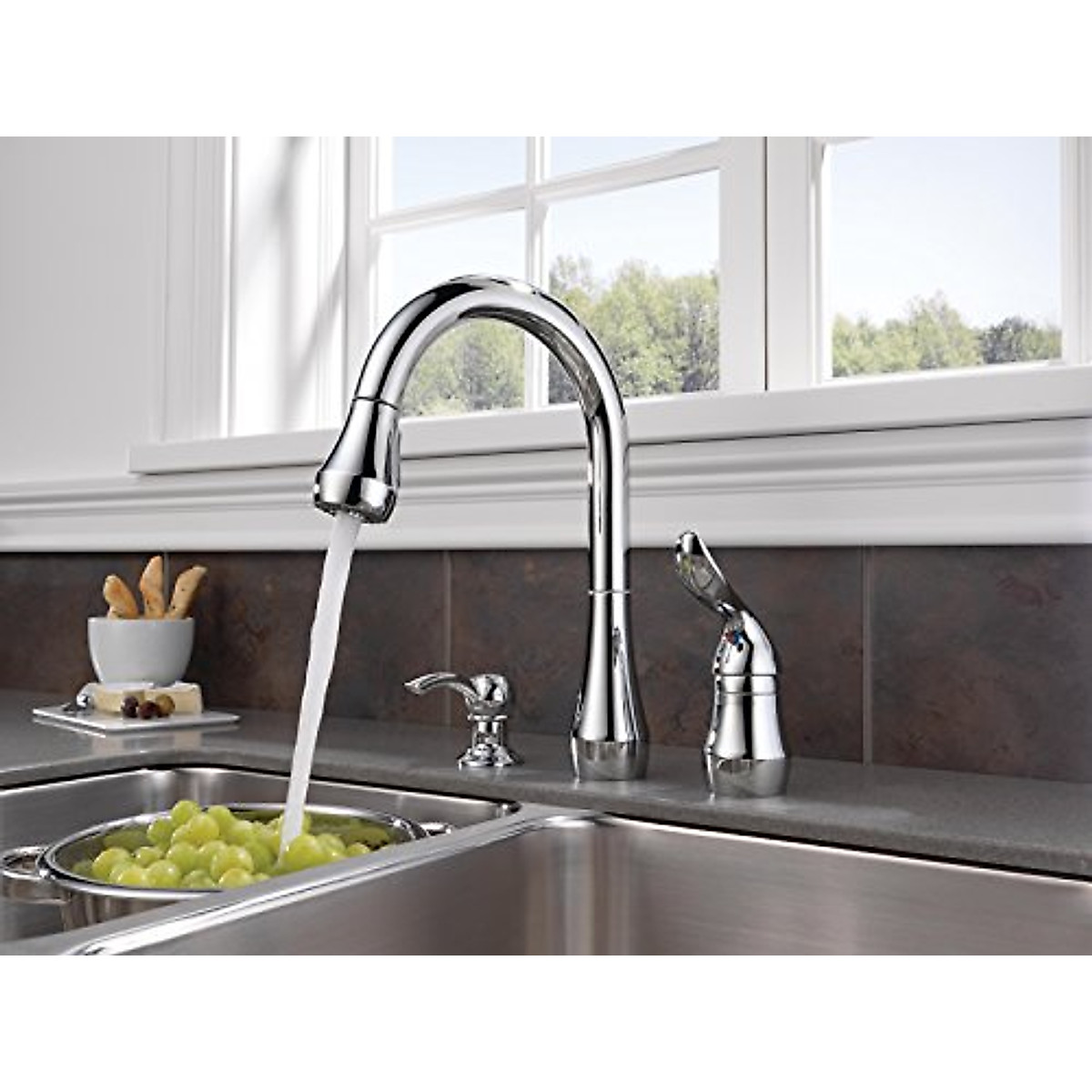 Peerless P188102LF-SD Apex Single Handle Kitchen Pull-Down with Soap Dispenser, Chrome