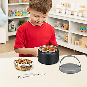 JXXM 2 in 1 Double Insulated Food Jar 8oz Soup Thermo with Snack Container Kids Thermo for Hot Food Lunch Containers Wide Mouth Vacuum Stainless Steel Leak Proof for School Travel (Gray)