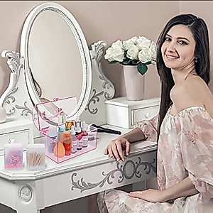 Plastic Square Storage Bin-Cabinet,Gift Box Portable Vanity Organizer with Secure Lid and Handle, Clear Container Box for Toiletries (1 Red Box + 2 Smaill Boxs)