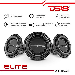 DS18 ZXI12.4D 12" High Excursion Car Subwoofer - 2000 Watts Dvc 4 Ohm (1 Speaker)